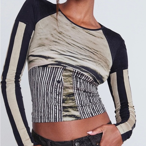 Miaou | Tops | Miaou Black And Cream Long Sleeve Top | Poshmark